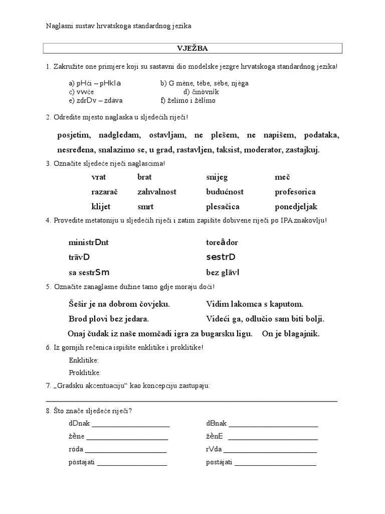 Suvremena - Odstupanja - Naglasci Vježba | PDF