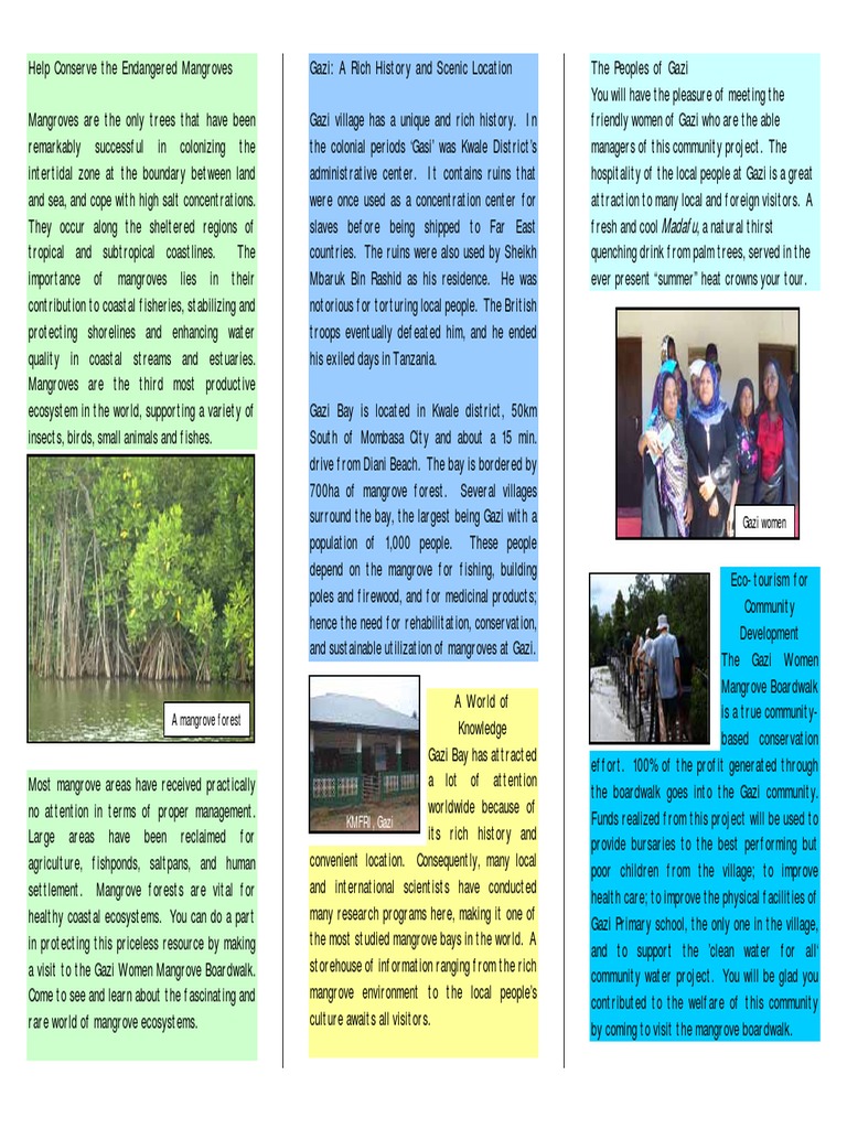 Gazi Women Mangrove Boardwalk Brochure Low | PDF | Mangrove | Coast