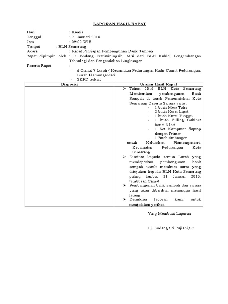 Laporan Hasil Rapat | PDF