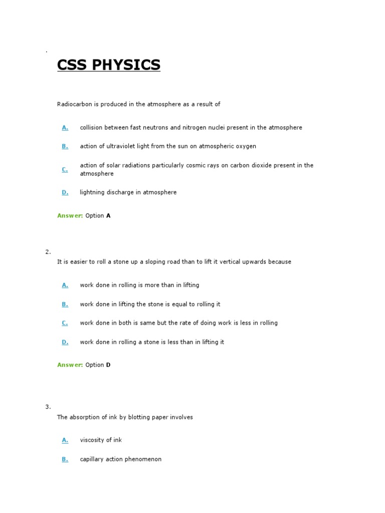Css Physics: Answer | PDF | Atmosphere Of Earth | Force
