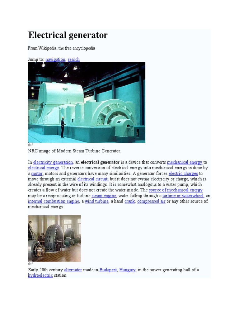 Electrical Generator: From Wikipedia, The Free Encyclopedia | PDF ...