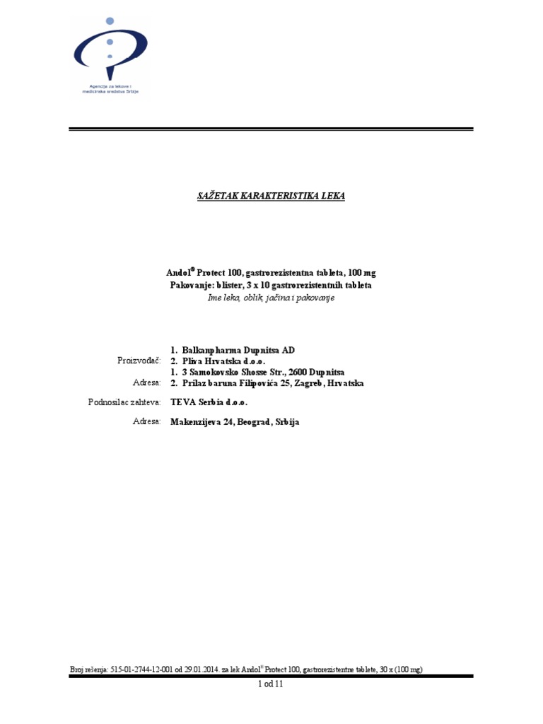 Andol® Protect 100, gastrorezistentna tableta, 100 mg.pdf | PDF