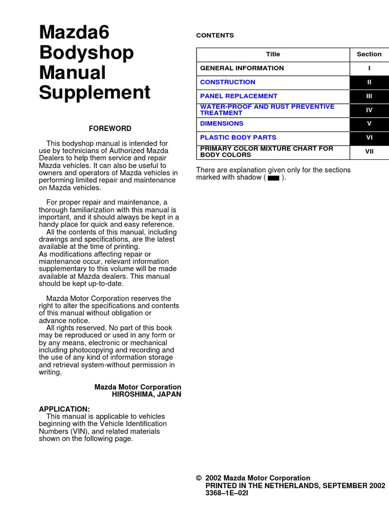 Mazda Body Shop Manual | PDF | Framing (Construction) | Poly(Methyl ...