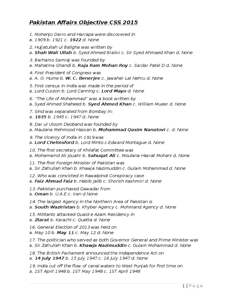 CSS Pak Affair Solved Past Papers 2015-2016 | PDF | Pakistan | South Asia