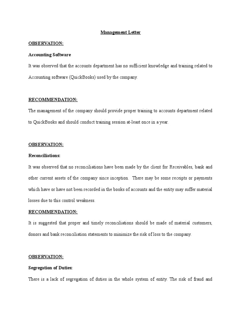 Management Letter Observation: Accounting Software | PDF | Revenue ...