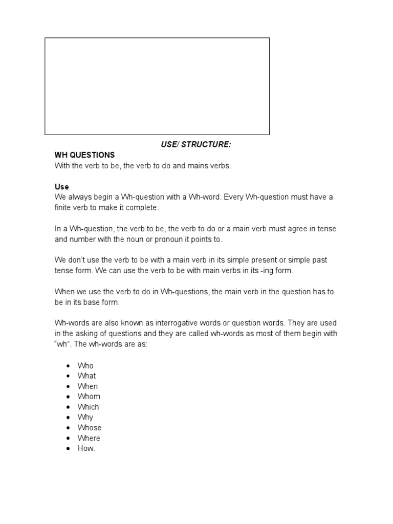 WH Questions: Use/ Structure | PDF | Language Arts & Discipline