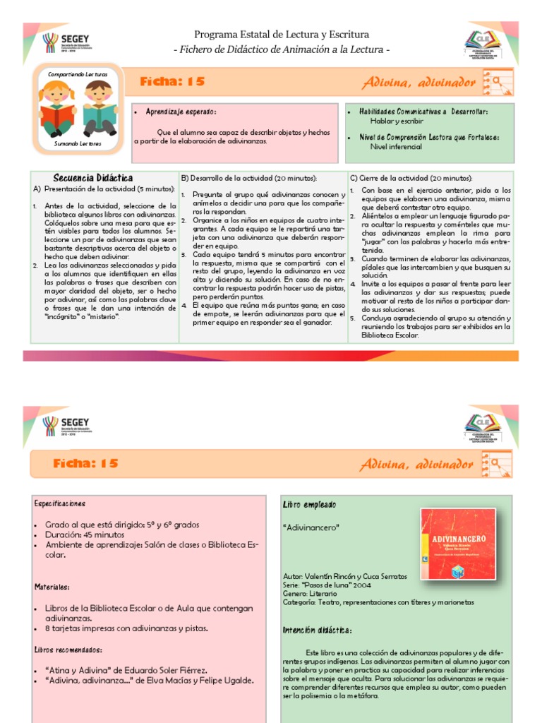 Ficha 15 Adivina, Adivinador | PDF | Lectura (proceso) | Enseñando y ...