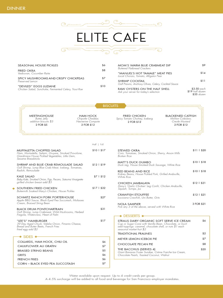 Elite Cafe Menu | Pickling | Salad