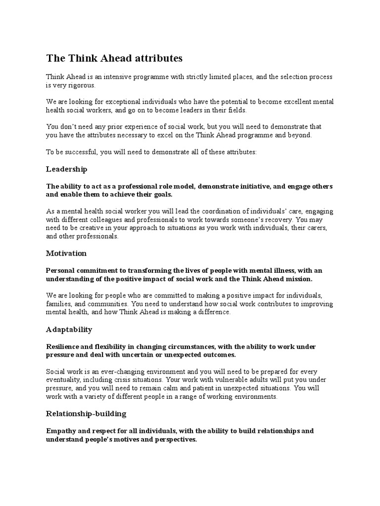 Think Ahead Programme Attributes | PDF | Mental Health | Caregiver