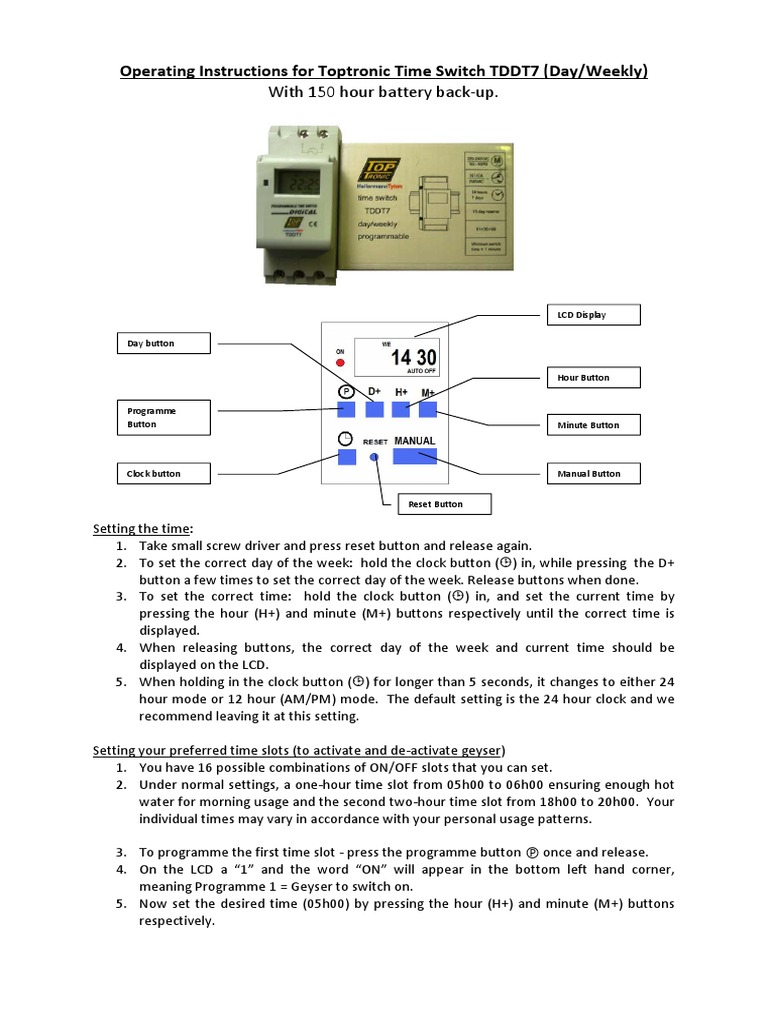 Operating Instructions For Toptronic Time Switch TDDT7 | PDF | Clock | Time