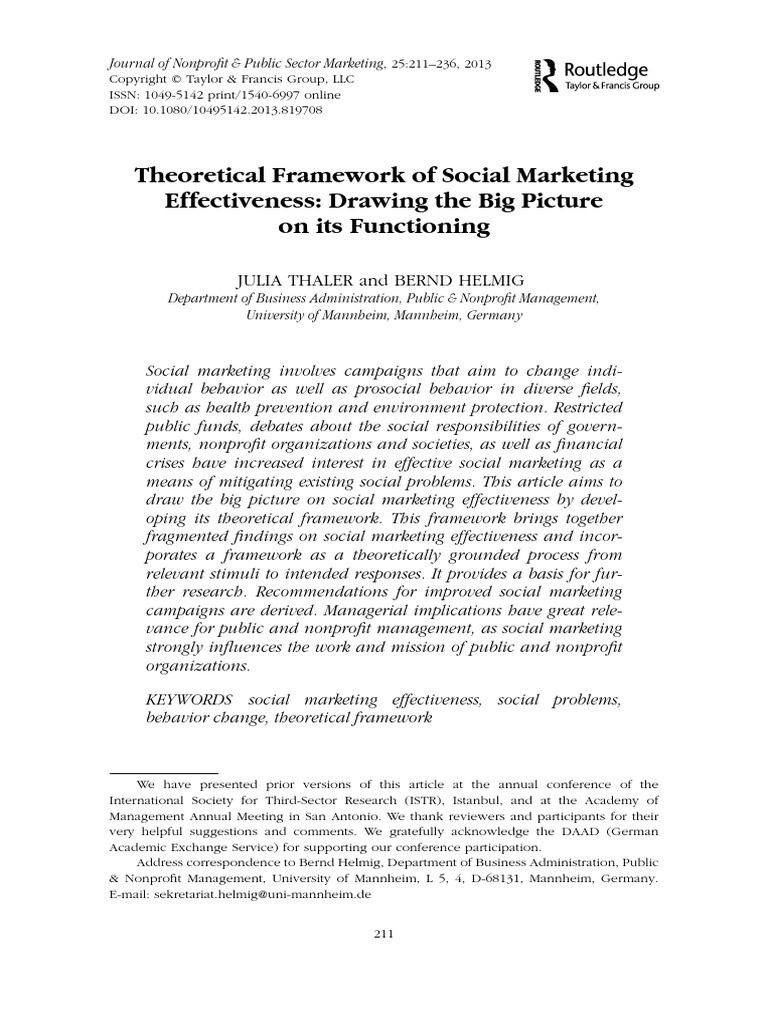 Theoretical Framework of Social Marketing | PDF | Attitude (Psychology ...