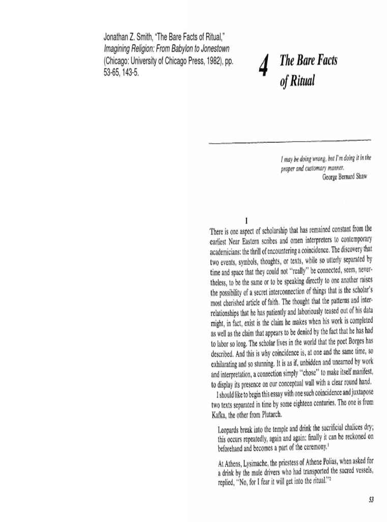 Jonathan Z Smith, The Bare Facts of Ritual PDF | PDF | Social Science