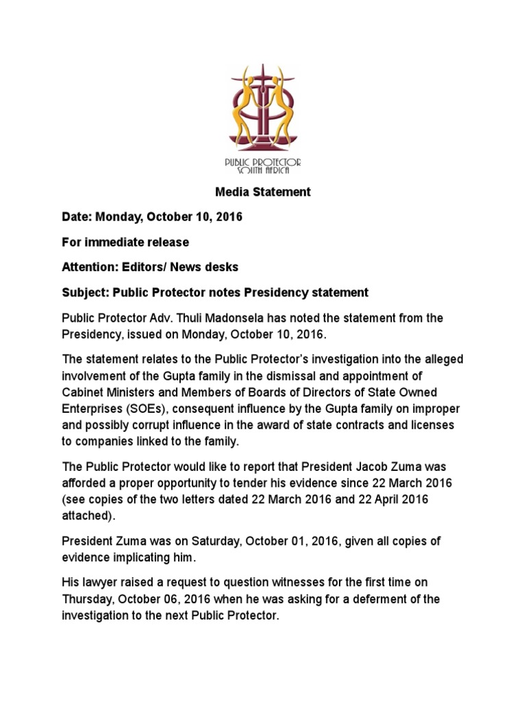 PP Media Statement State Capture | PDF