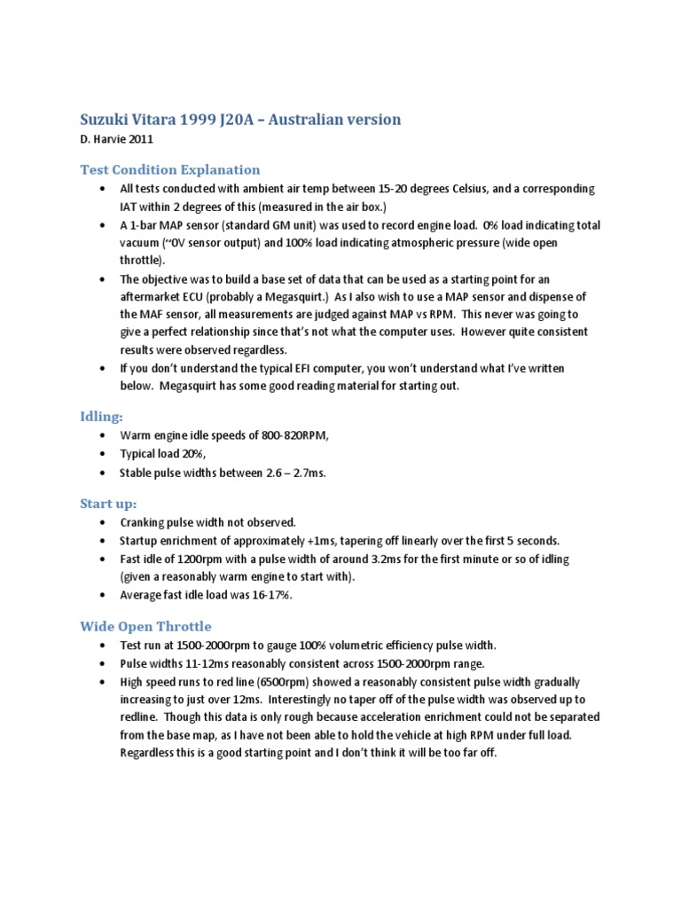 Vitara J20A ECU Analysis | PDF | Fuel Injection | Throttle