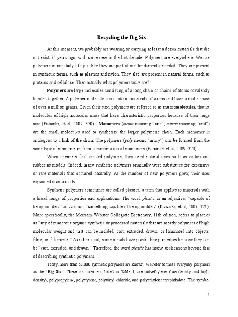 Recycling The Big Six | PDF | Polymers | Plastic