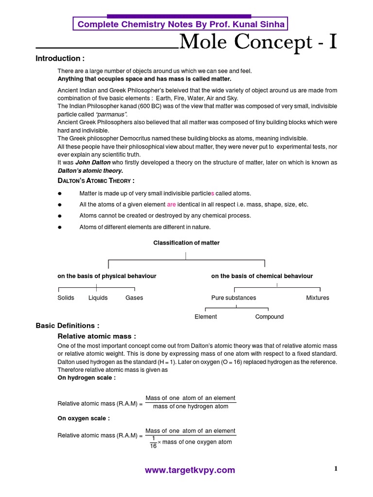 KS Mole Concept Part 1 | PDF | Molecules | Mole (Unit)