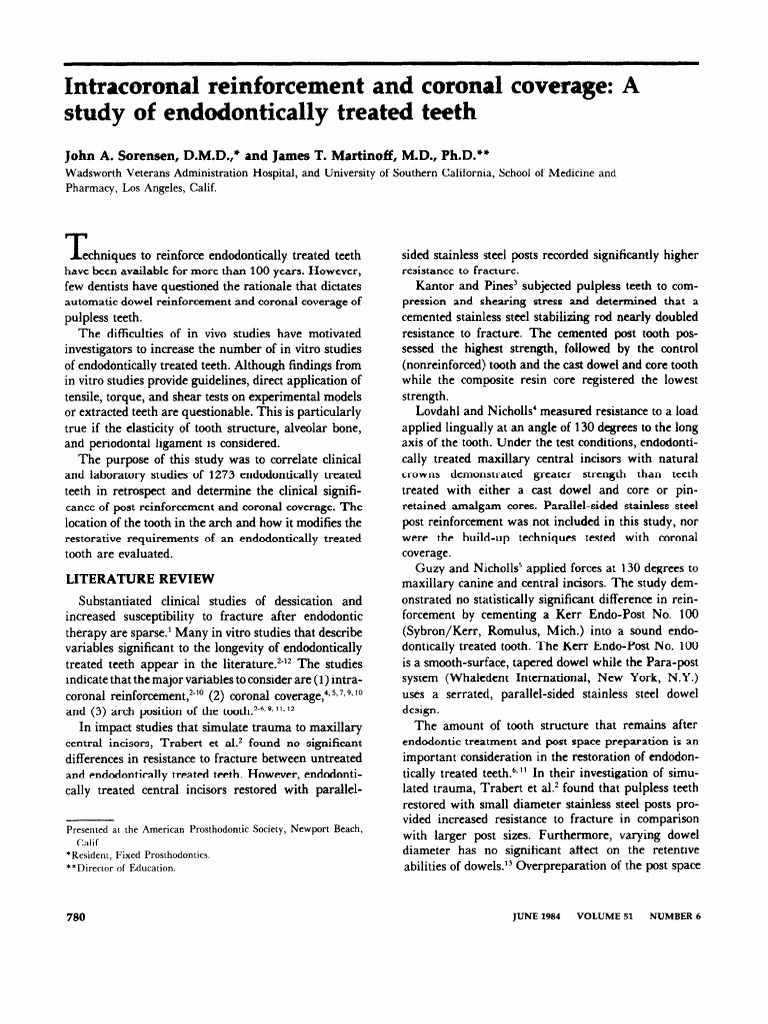 Sorensen Martinioff 1984 Intracoronal and Cuspal Coverage Restorations ...