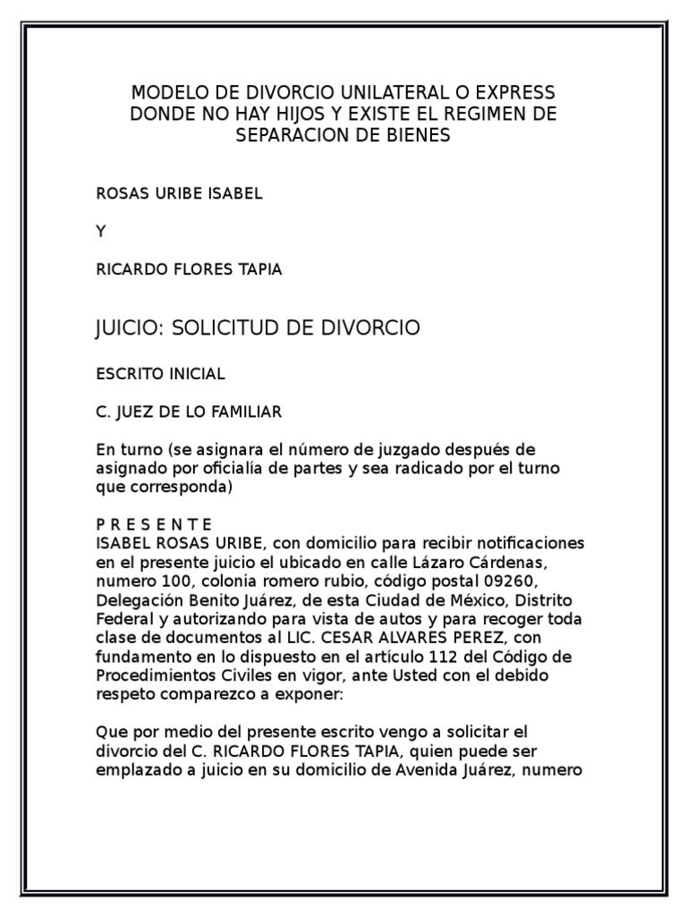 Formato De Solicitud De Divorcio Image To U