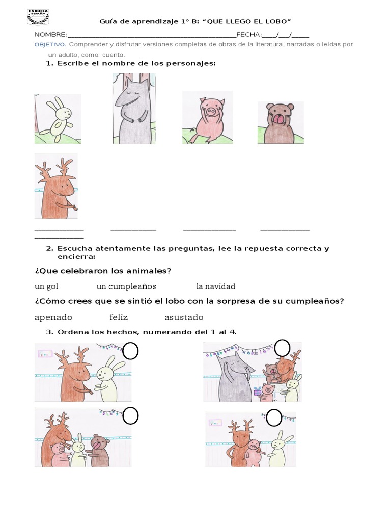 Guía de Aprendizaje 1 ¡Que Llego El Lobo! | PDF | Artes del Lenguaje y ...