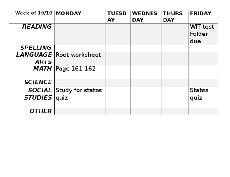 Weekly Homework Schedule | PDF | General Fiction