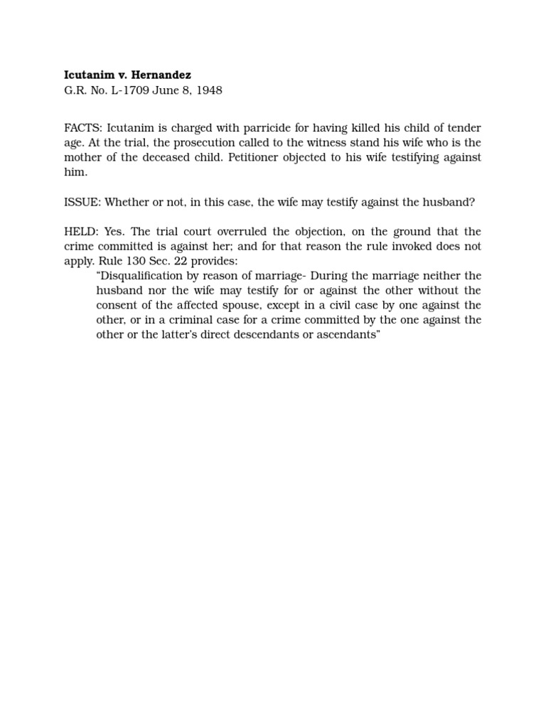 Wife's Testimony in Parricide Case | PDF