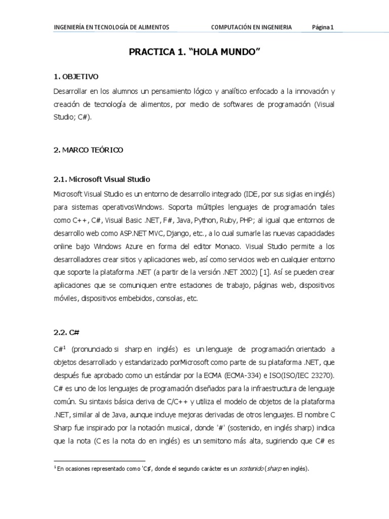 Práctica 1. Hola Mundo | PDF | C Sharp (lenguaje de programación ...