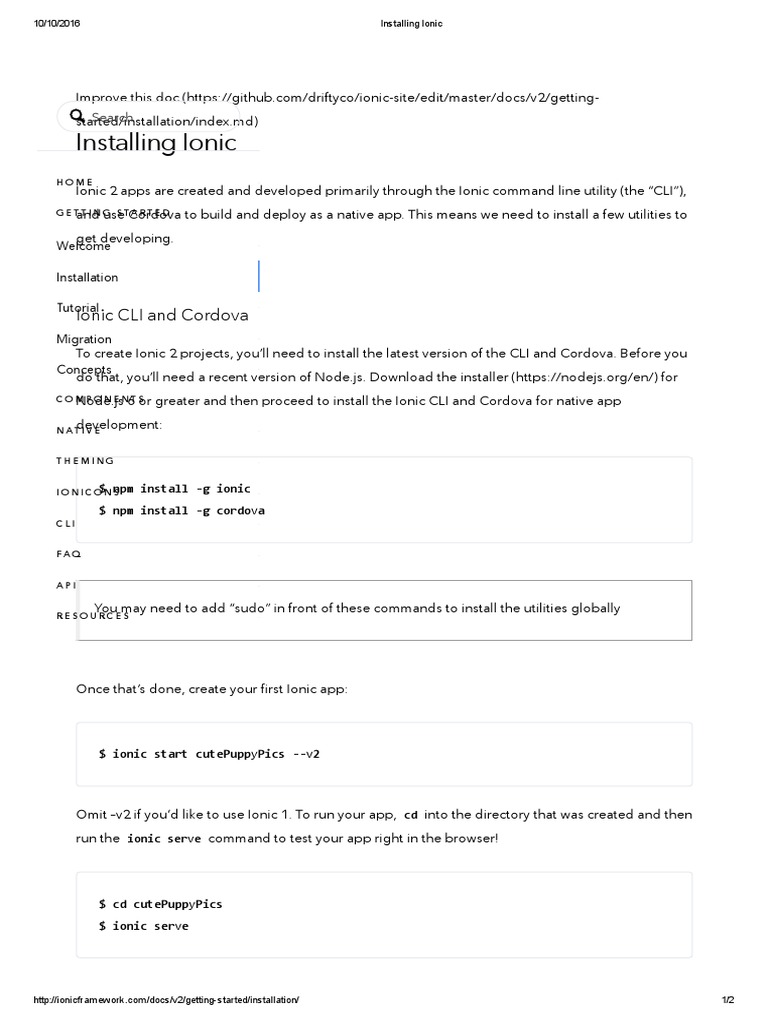 Installing Ionic: Ionic CLI and Cordova | PDF