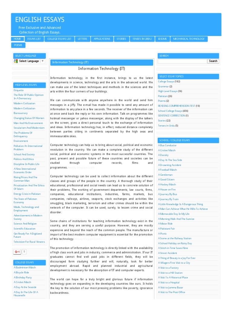 Information Technology (IT) English Essays | PDF | Employment