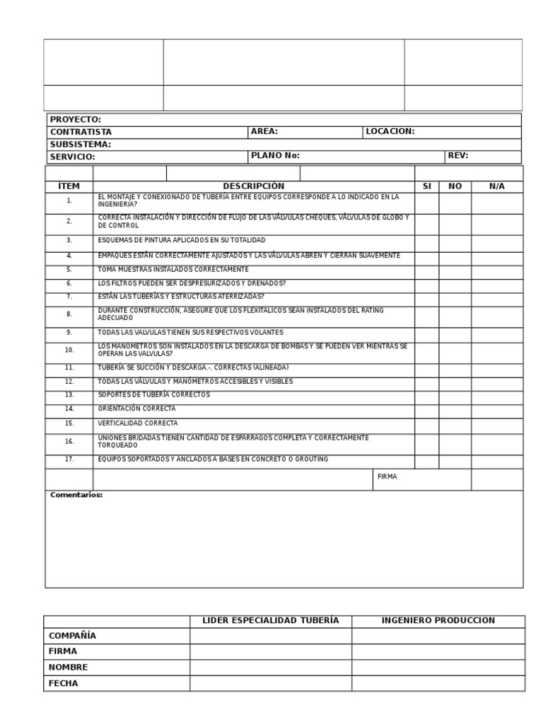Checklist Montajes Mecanicos | PDF