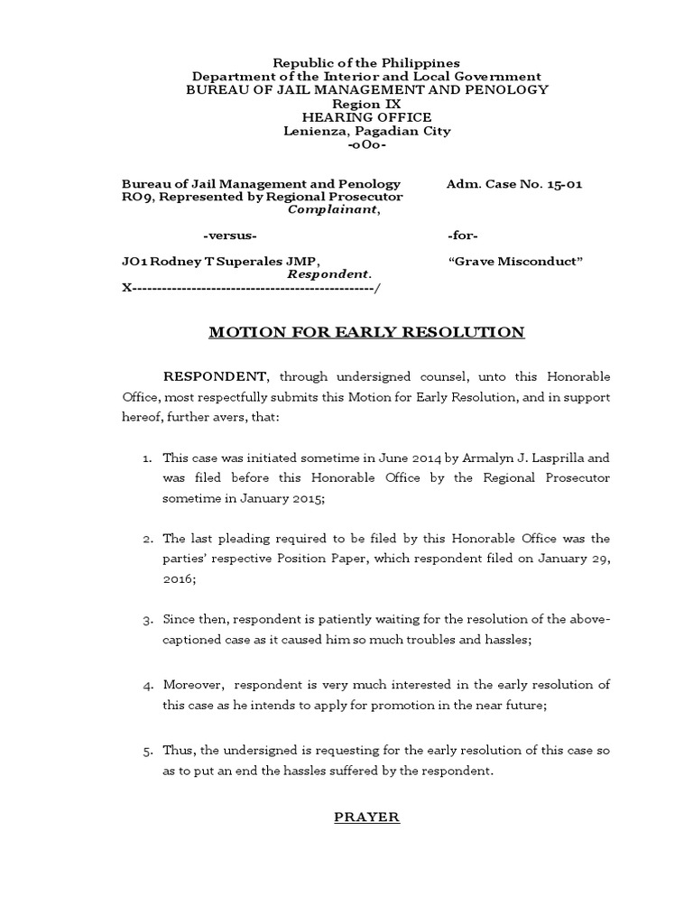 Motion For Early Resolution - Superales | PDF