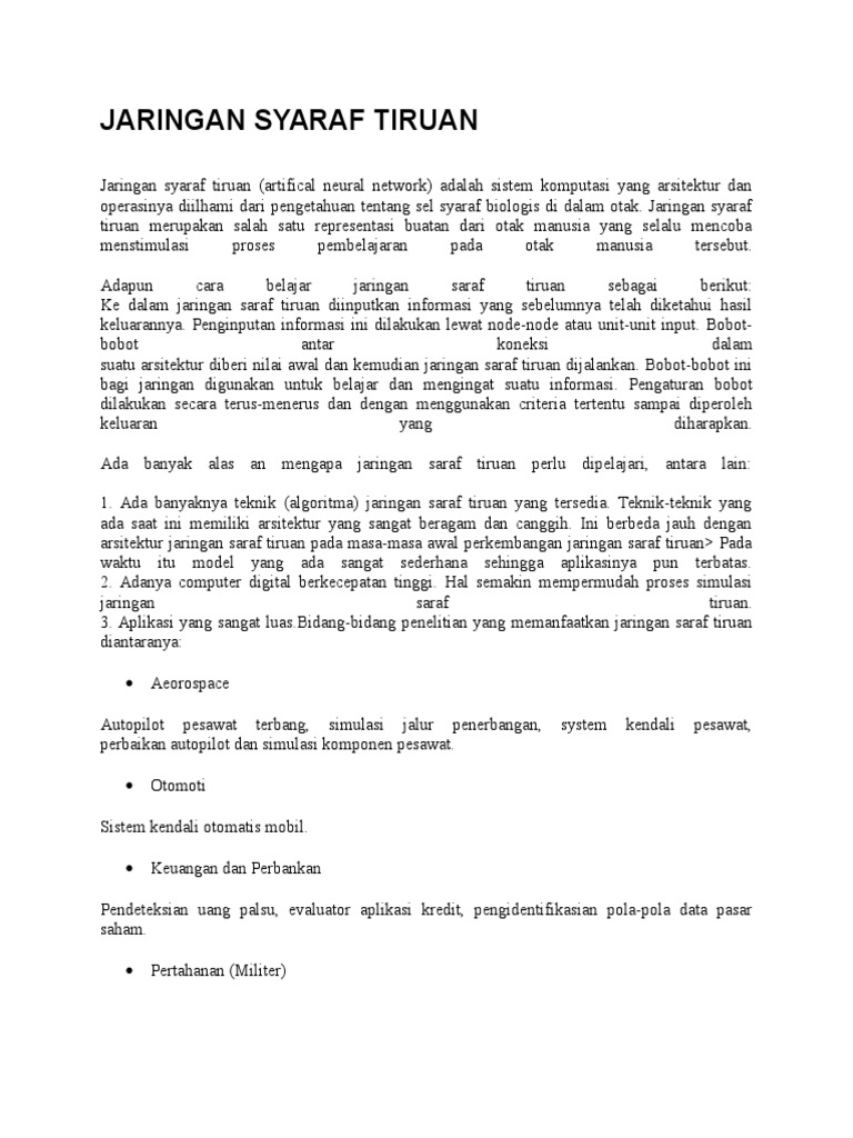 Jaringan Syaraf Tiruan | PDF