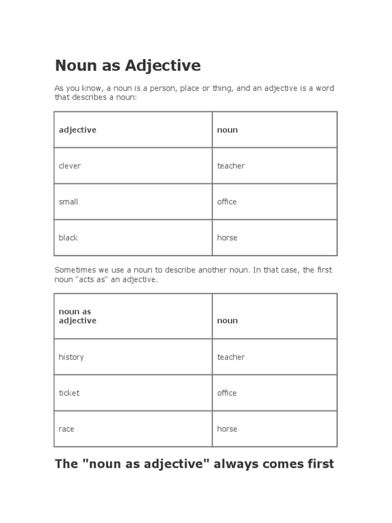 Understanding Nouns Used as Adjectives: A Guide to Using Nouns to ...