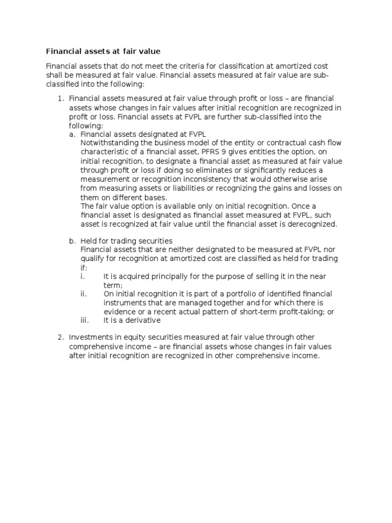 Financial Assets: Fair Value Guide | PDF | Fair Value | Historical Cost
