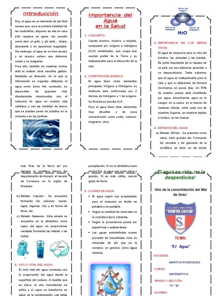 Triptico Sobre El Agua | PDF | Oxígeno | Hidrógeno