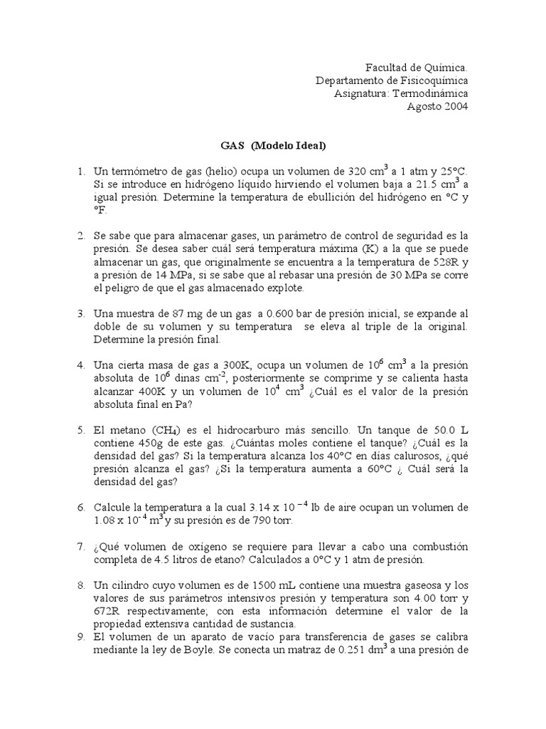 Gas Ideal | PDF | Gases | Densidad