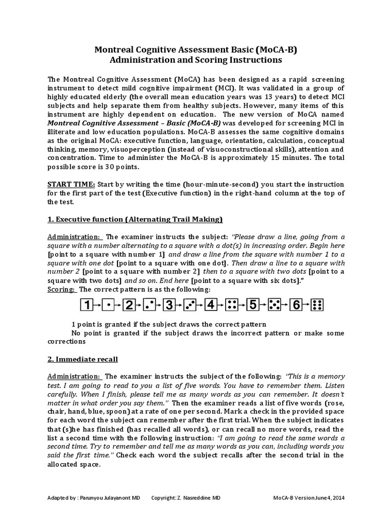 MoCA B Instructions Final | PDF | Limbic System | Behavioural Sciences