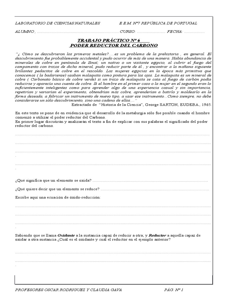 Poder Reductor Del Carbono | PDF | Redox | Cobre