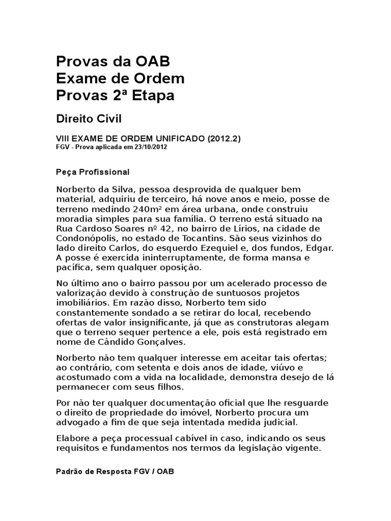 Provas Da OAB 2 Fase | PDF | Prova (jurídico) | Julgamentos