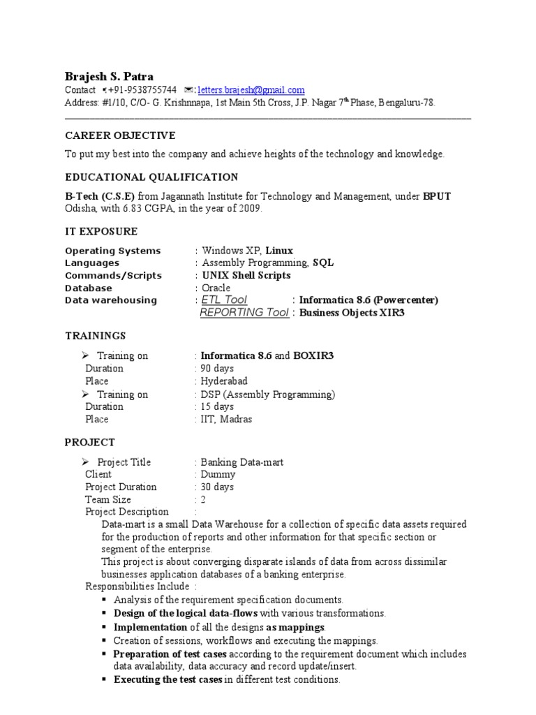 Brajesh Patra DW Informatica | PDF | Oracle Database | Databases