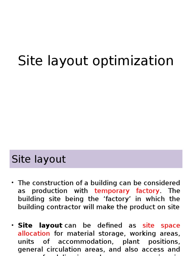 Site Layout Optimization | PDF | Crane (Machine) | Lumber