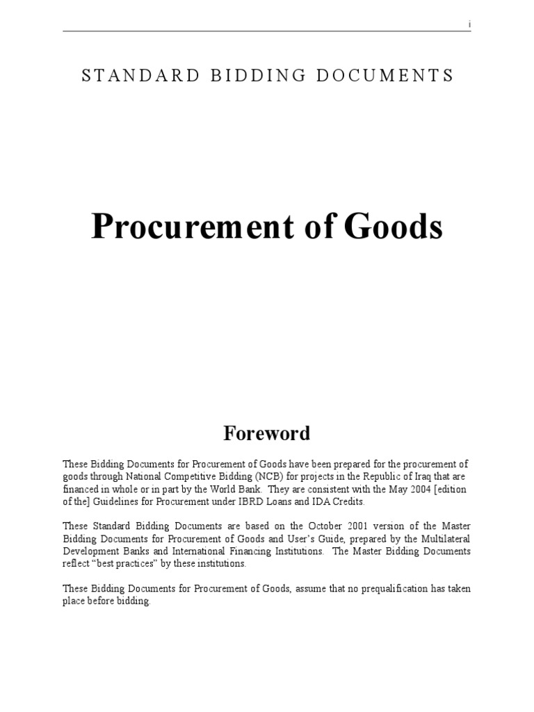 Procurement of Goods: Standard Bidding Documents | PDF | Specification ...