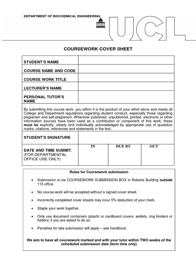 Coursework Cover Sheet: Student'S Name Course Name and Code Course Work ...