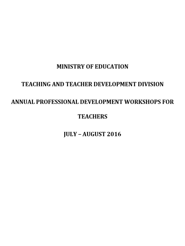 Ministry of Education Teaching and Teacher Development Division Annual ...
