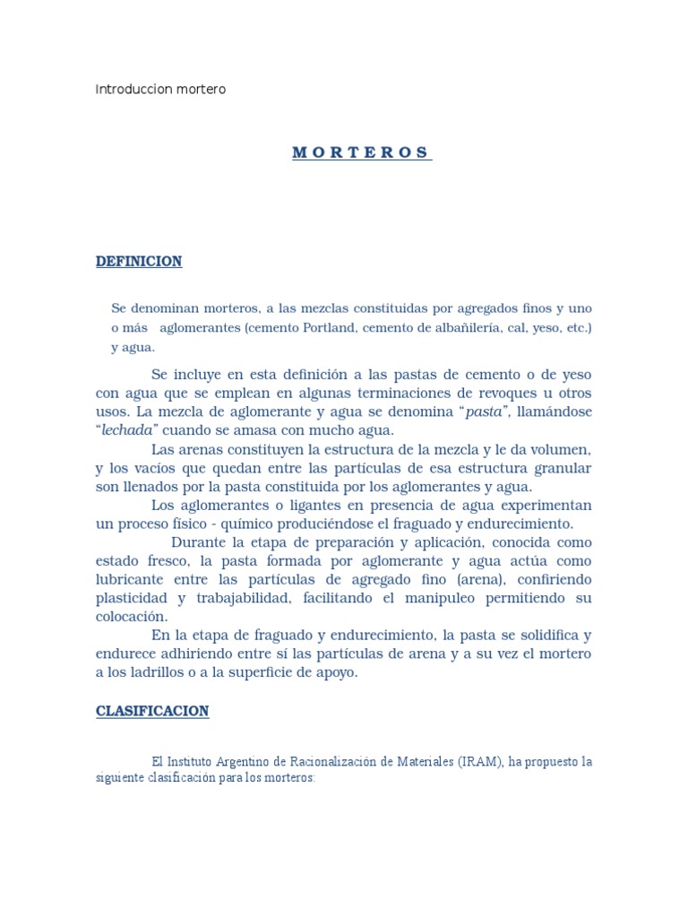 Introducción a los morteros: definición, clasificación, propiedades y ...
