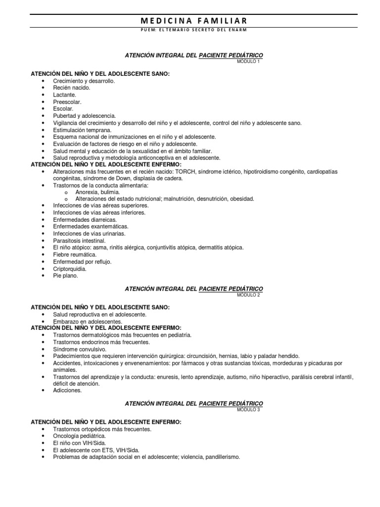 Medicina Familiar Temario Enarm | PDF | Vejez | Gerontología