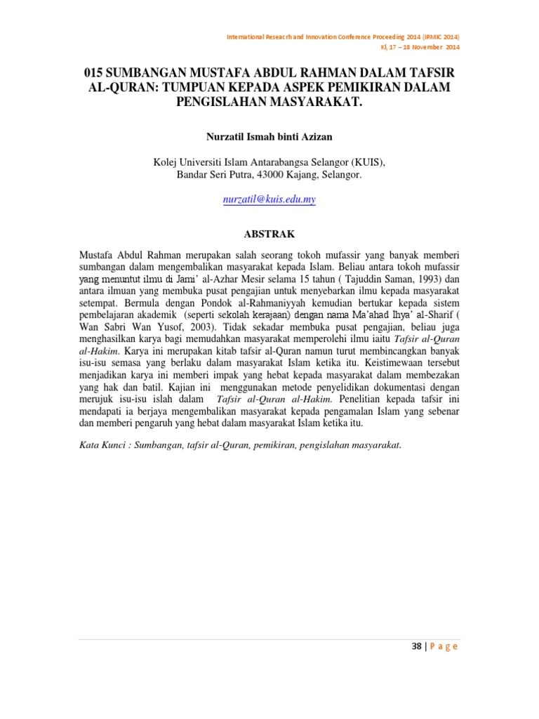 015 Sumbangan Mustafa Abdul Rahman Dalam Tafsir Al Quran | PDF