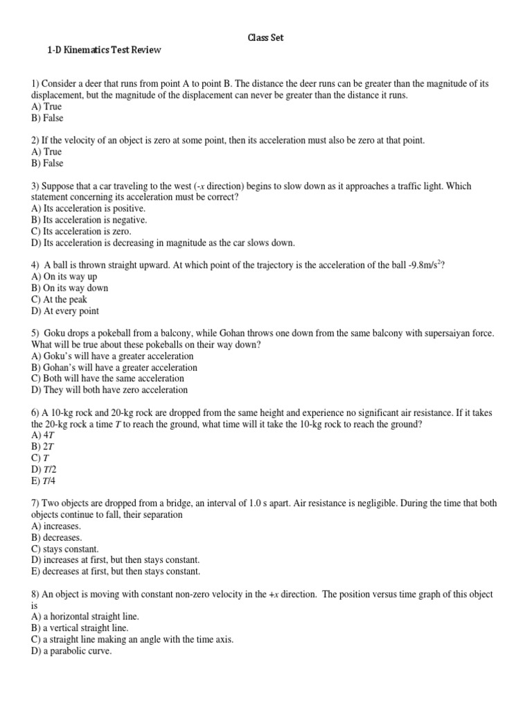 1-D Kinematics Test Review | PDF | Acceleration | Velocity