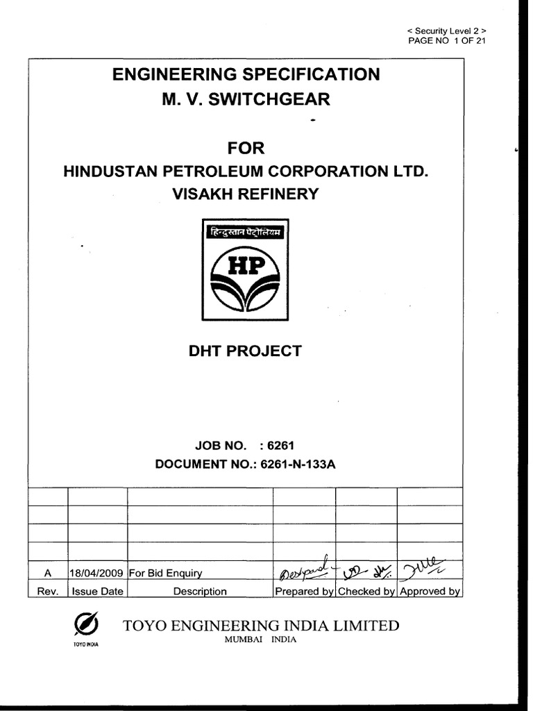 Engineering Specification For MV Switchgear | PDF | Fuse (Electrical) | Switch
