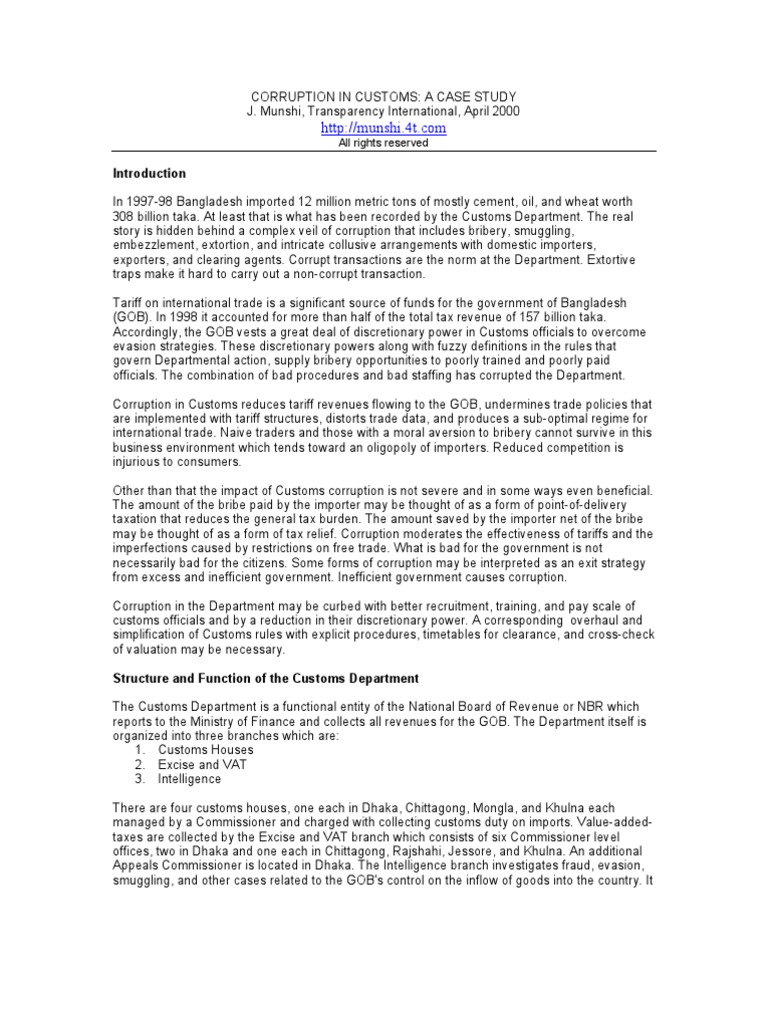 Corruption Case Study | Corruption | Customs