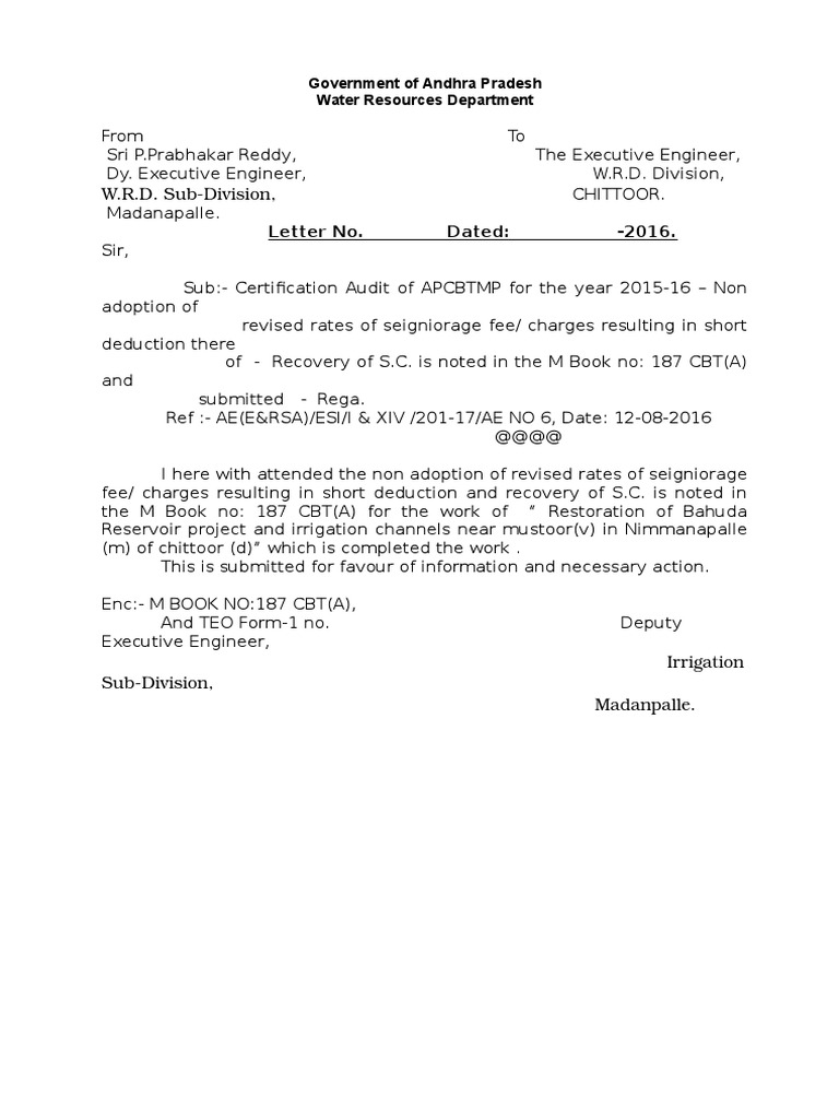 Government of Andhra Pradesh Water Resources Department | PDF